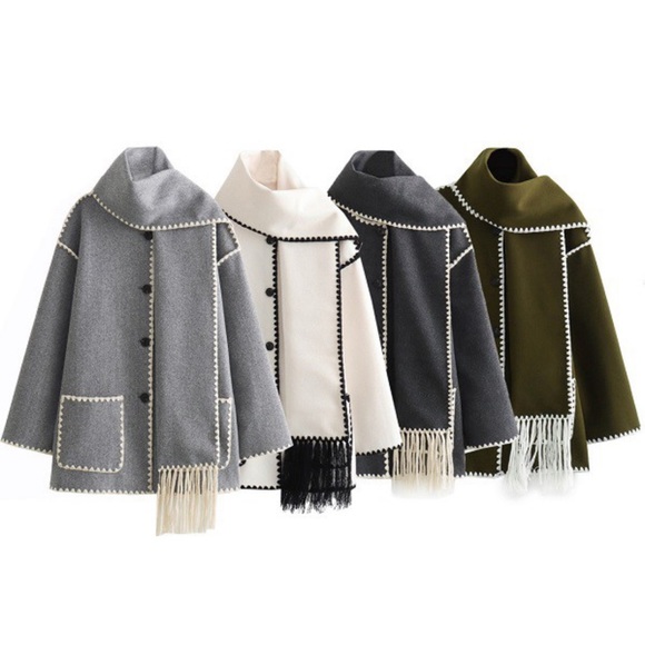 Jackets & Coats | 20 Contrast Soft Embroidered Scarf Jacket In Olive ...